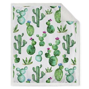 Jekeno Cactus Gifts Throw Blanket - Cactus Sherpa Soft Blanket for Women Girls Kids Adult Christmas Birthday Warm Gift Green Cactus Flower Print Soft Throw Sofa Bed Home Living Room Decoration 50"x60"