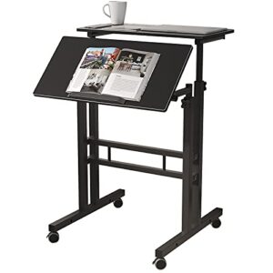 dlandhome mobile standing desk stand up desk rolling desk, stand sit desk mobile computer desk adjustable standing desk 23.6inches table workstation mobile desk cart tray black