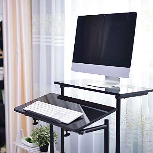 DlandHome Mobile Standing Desk Stand Up Desk Rolling Desk, Stand Sit Desk Mobile Computer Desk Adjustable Standing Desk 23.6inches Table Workstation Mobile Desk Cart Tray Black