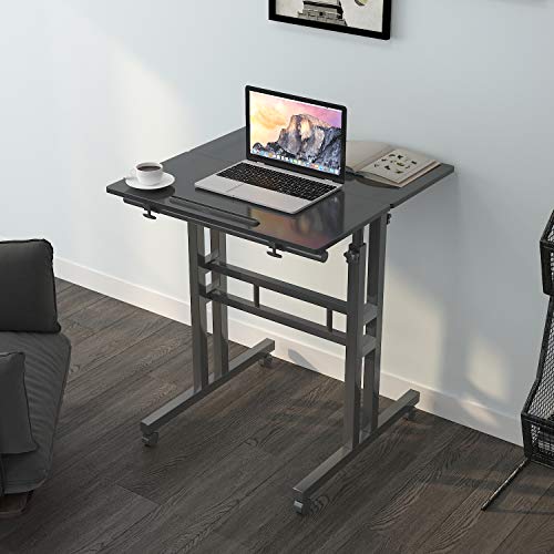 DlandHome Mobile Standing Desk Stand Up Desk Rolling Desk, Stand Sit Desk Mobile Computer Desk Adjustable Standing Desk 23.6inches Table Workstation Mobile Desk Cart Tray Black