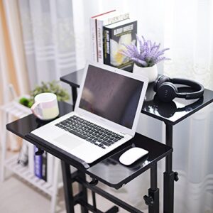 DlandHome Mobile Standing Desk Stand Up Desk Rolling Desk, Stand Sit Desk Mobile Computer Desk Adjustable Standing Desk 23.6inches Table Workstation Mobile Desk Cart Tray Black