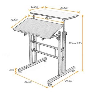 DlandHome Mobile Standing Desk Stand Up Desk Rolling Desk, Stand Sit Desk Mobile Computer Desk Adjustable Standing Desk 23.6inches Table Workstation Mobile Desk Cart Tray Black