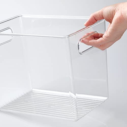 mDesign Deep Modern Plastic Storage Organizer Bin Basket with Handles for Home Office Organization - Shelf, Cubby, Cabinet, and Closet Organizing Decor - Ligne Collection - 2 Pack - Clear