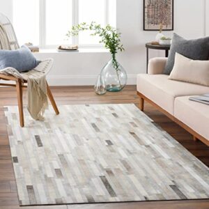 hauteloom ellington living room, bedroom area rug - hide, leather & fur - brown, ivory - 2' x 3'