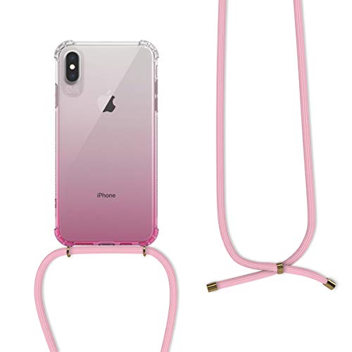 kwmobile Crossbody Case Compatible with Apple iPhone Xs Max Case Strap - Bicolor Dark Pink/Transparent