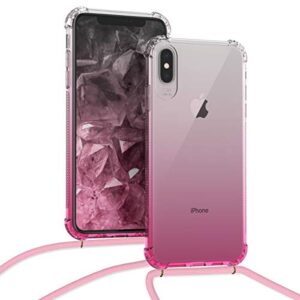 kwmobile Crossbody Case Compatible with Apple iPhone Xs Max Case Strap - Bicolor Dark Pink/Transparent