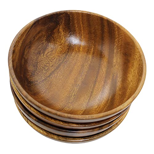 WRIGHTMART Wood Bowl, Set of 4 Bowls for Food, Salads, Pasta, Cereals, Nachos, Chips, Trail and Nut Mixes, Rustic Durable Hand Crafted Acacia Dining & Serveware Set, 7” diameter