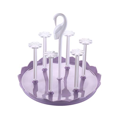 Kitchen Drain Cup Holder Water Bottle Drying Drainer Rack - Swan Head Plastic Drainer Stand Mug/Bottle for Kitchen/Dining/Living Room-Assembled Cup Rack (Purple)