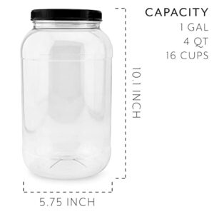 Cornucopia Brands Gallon Plastic Jars (2-Pack); Clear Round Containers with Black Ribbed Lids, BPA-Free 4-Quart Large Size