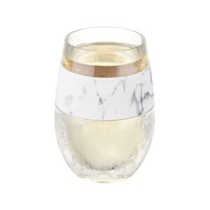 HOST Plastic Stemless Double Wall Insulated Drink Chiller Marble Cup with Freezing Gel, Glasses for Red and White Wine, 1 Count (Pack of 1)