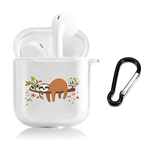 LALAPOPO Compatible with AirPods Case Cute, Airpods Case for Girls Kids Teens Clear Sloth Design Smooth Soft TPU Cover Case with Keychain for Airpods 2 &1