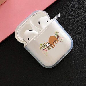 LALAPOPO Compatible with AirPods Case Cute, Airpods Case for Girls Kids Teens Clear Sloth Design Smooth Soft TPU Cover Case with Keychain for Airpods 2 &1