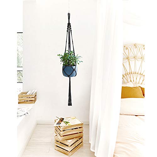 PROTITOUS Macrame Plant Hanger 3pcs Black Indoor Hanging Planter Basket Flower Pot Holder Cotton Rope with Ceiling Hook,Same Size,4 Legs 39 Inch