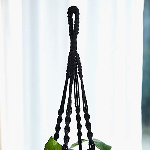 PROTITOUS Macrame Plant Hanger 3pcs Black Indoor Hanging Planter Basket Flower Pot Holder Cotton Rope with Ceiling Hook,Same Size,4 Legs 39 Inch