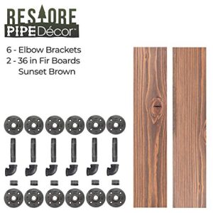 Industrial Pipe Wooden Shelves Restore by Pipe DÉCOR Premium Douglas Fir Wood Shelving 36 Inch Length Set of 2 Boards and 6 L Brackets Sunset Brown Finish