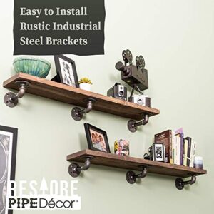 Industrial Pipe Wooden Shelves Restore by Pipe DÉCOR Premium Douglas Fir Wood Shelving 36 Inch Length Set of 2 Boards and 6 L Brackets Sunset Brown Finish