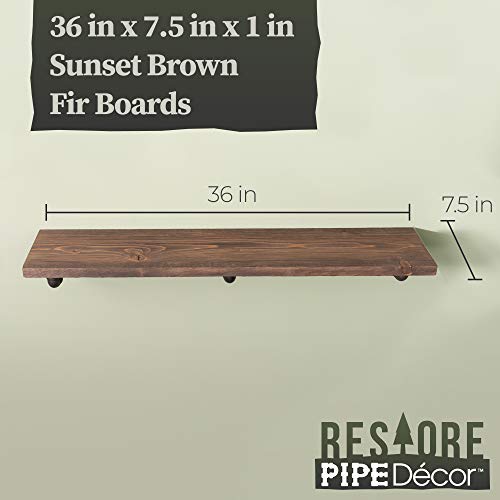 Industrial Pipe Wooden Shelves Restore by Pipe DÉCOR Premium Douglas Fir Wood Shelving 36 Inch Length Set of 2 Boards and 6 L Brackets Sunset Brown Finish