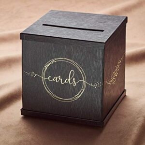 Hayley Cherie - Black Gift Card Box with Gold Foil Design - Large Size 10" x 10" - For Wedding Receptions, Bridal & Baby Showers, Birthdays, Graduations, 21st Parties