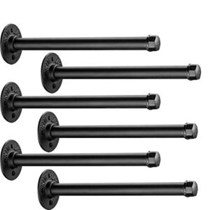 industrial black iron pipe shelf brackets 6 pack, elibbren 10.3 inch vintage wall mount diy shelving brackets, rustic home pipe decor