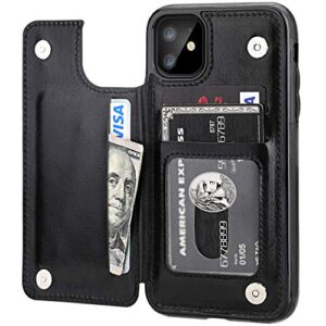 iphone 11 wallet case with card holder,ot onetop pu leather kickstand card slots case,double magnetic clasp and durable shockproof cover for iphone 11 6.1 inch(black)