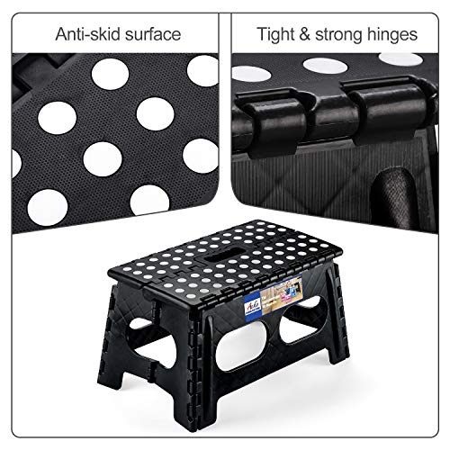 ACSTEP Folding Step Stool,15-Inch Extra Wide 9Inch Height Heavy Duty Stepping Stool More Safe and Comfortable Non Slip Foldable Step Stool for Kids and Adults Black