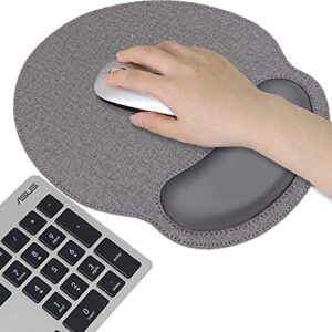 RICHEN Ergonomic PU Leather Mouse Pad with Wrist Support,Comfort Memory Foam,Waterproof Surface，Non- Slip Rubber Base for Computer Laptop & Mac,Lightweight Rest for Home,Office & Travel (Grey)