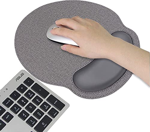 RICHEN Ergonomic PU Leather Mouse Pad with Wrist Support,Comfort Memory Foam,Waterproof Surface，Non- Slip Rubber Base for Computer Laptop & Mac,Lightweight Rest for Home,Office & Travel (Grey)