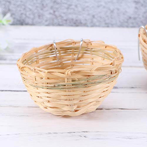 POPETPOP Bird Bamboo - 4 Pack Natures Bamboo with Hook Handwoven Natural Bird Cage House Hatching Breeding Cave Counntry-Style Bird for Parakeets Canary Swallow Finch