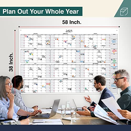 Large Dry Erase Wall Calendar - 38" x 58" - Premium Undated Blank 2023 Reusable Yearly Calendar - Giant Whiteboard Year Poster - Laminated Jumbo Annual Office 12 Month Calendar