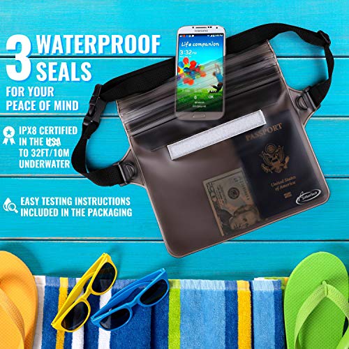 AiRunTech Waterproof Pouch with Waist Strap (2 Pack) | Adjustable Waterproof Dry Fanny Bag for Boating Swimming Kayaking Surfing | Beach Cruise Travel Accessories Essentials Vacation Must haves