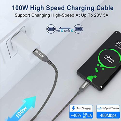 AkoaDa USB C to USB C 100W Cable 10 FT, 5A Type C to Type C Charging Cable Compatible with iPad Pro, MacBook Pro, Samsung Galaxy S22 Note 20, Google Pixel, iPad Mini 6,iPad Air 5/4,etc (Grey)