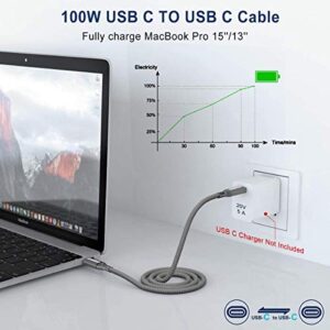 AkoaDa USB C to USB C 100W Cable 10 FT, 5A Type C to Type C Charging Cable Compatible with iPad Pro, MacBook Pro, Samsung Galaxy S22 Note 20, Google Pixel, iPad Mini 6,iPad Air 5/4,etc (Grey)