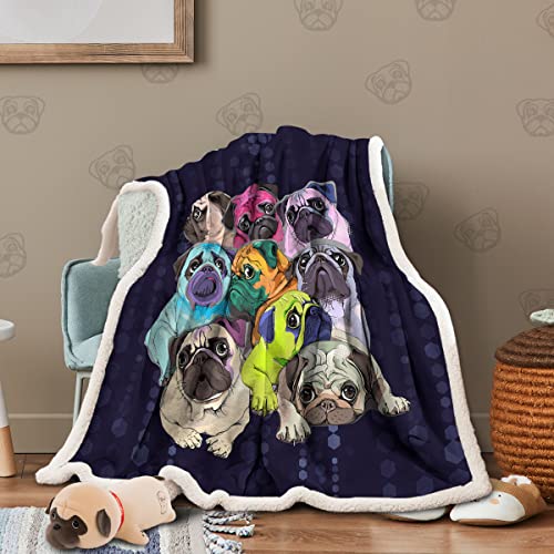 Sleepwish Sherpa Fleece Bed Throw Colorful Pugs Pop Art Soft and Fuzzy Plush Blanket Gifts for Pet Animals Puppy Dog Lovers Twin Size (60"x80")