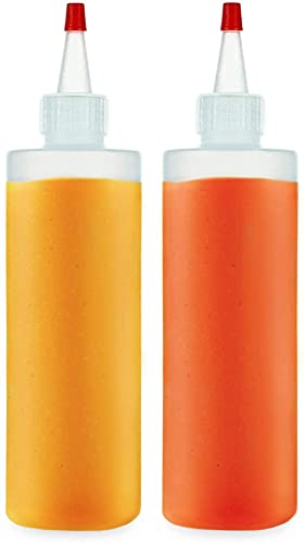 BRIGHTFROM Empty Squeeze Bottles 16 OZ, 2 PACK Squirt Containers with Red Top, BPA Free for Condiments, Syrup, Ketchup, Sauces, Dressing, Oil, Honey | Arts and Crafts - Leak Proof - Kitchen