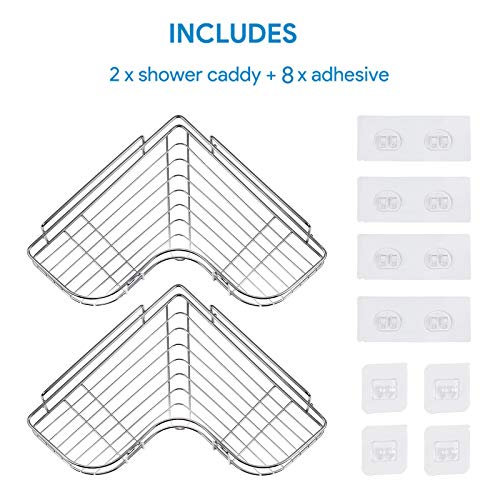 LAIGOO Adhesive Corner Shower Caddy Hanging, SUS304 Stainless Steel, No Rust Bathroom Shelves Wall Mounted Shower Shelf for Shower Organizer/Bathroom Organizer and Storage, 2 Pack