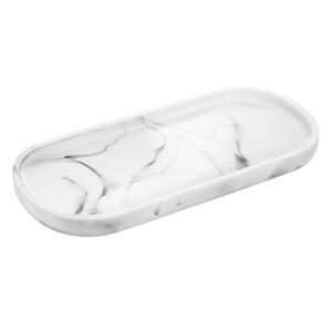 luxspire bathroom vanity tray, toilet tank oval storage tray, resin handmade bathroom bathtub kitchen dresser countertop organizer for soap shampoo candles towel plant jewelry ring dish - white marble