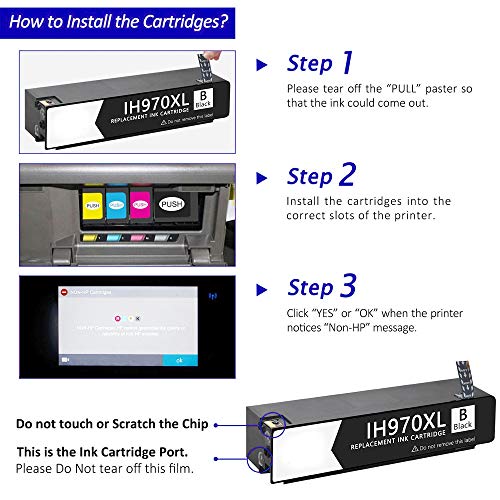 Tyjtyrjty Compatible Ink Replacement for HP 970 970XL 971 971XL Ink Cartridges, for HP Officejet Pro X576dw X476dw X476dn X551dw X451dn X451dw Office Printer (1BK/1C/1Y/1M 4PK)