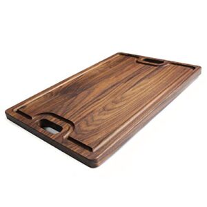 large walnut cutting board 18 x 12 inch - reversible with juice groove and handles, american hardwood