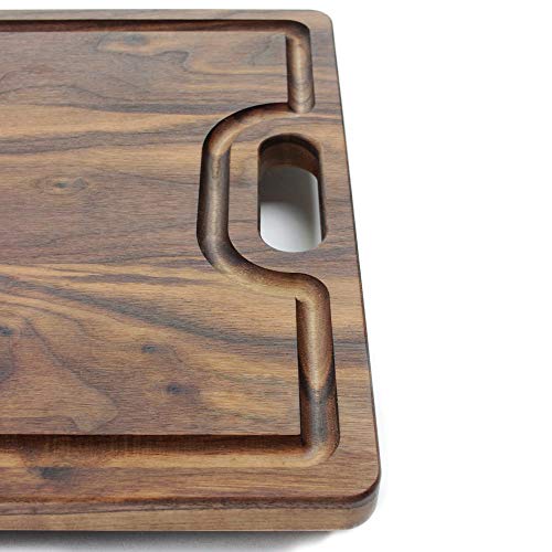 Large Walnut Cutting Board 18 x 12 Inch - Reversible with Juice Groove and Handles, American Hardwood