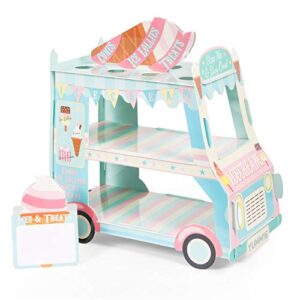 aooba van cake stand, ice cream truck decorations - ice cream baby shower，birthday party supplies table centerpiece decor ice cream cart cake cupcake stand(3 tier)