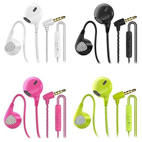 CBGGQ Headphones Heavy Bass Stereo Earphones Earbuds Noise Isolating Tangle Free Headsets in Ear Headphones with Remote & Microphone,for iOS and Android,Laptops,Gaming(Black+White+Pink+Green 4 Pack)