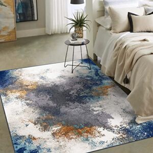 LUXE WEAVERS Rug - Modern Coastal Area Rug - 8445 Abstract Colorful Print Bedroom Carpet, Blue / 5' x 7'