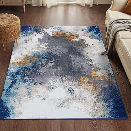 LUXE WEAVERS Rug - Modern Coastal Area Rug - 8445 Abstract Colorful Print Bedroom Carpet, Blue / 5' x 7'