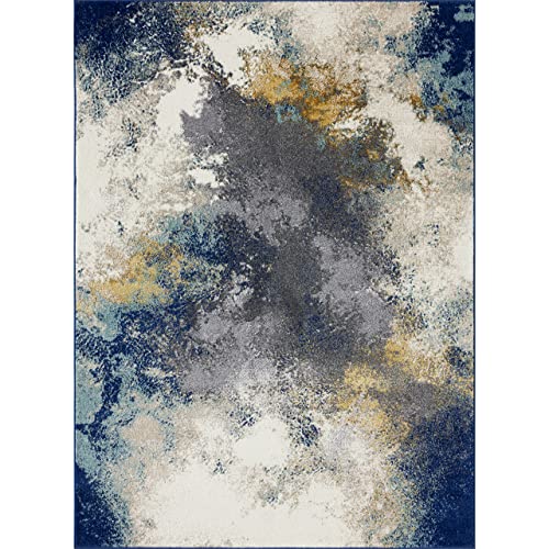 LUXE WEAVERS Rug - Modern Coastal Area Rug - 8445 Abstract Colorful Print Bedroom Carpet, Blue / 5' x 7'