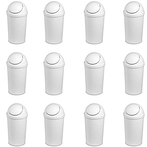 Sterilite 10838006 3 Gallon Round Swing Top Plastic Wastebasket, White (12 Pack)