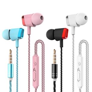 4 pack earbuds headphones with microphone & remote, cbggq noise isolating earphones in-ear headphones with pure sound and powerful bass, for ios and android smartphones, ipod, ipad, laptops,gaming,etc