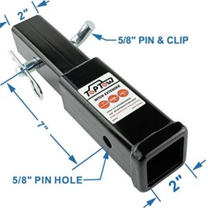 TOPTOW Hitch Extender, Fits for 2 inch Receiver, 7 inch Extension Length, with 5/8 inch Hitch Pin