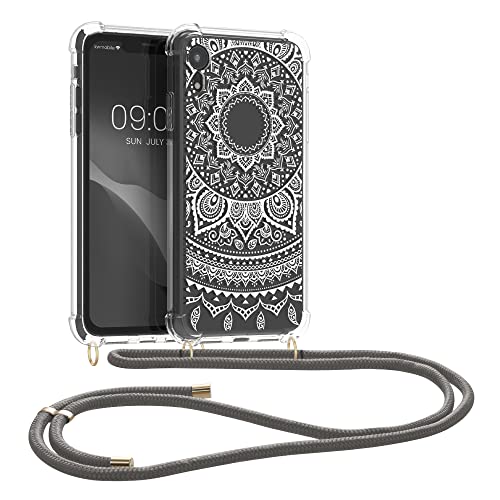 kwmobile Crossbody Case Compatible with Apple iPhone XR Case Strap - Indian Sun White/Transparent