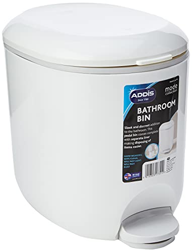 Addis Premium Deluxe Bathroom Pedal Bin with Inner, 3.5 Litre, White Grey, 29 x 18.5 x 23cm