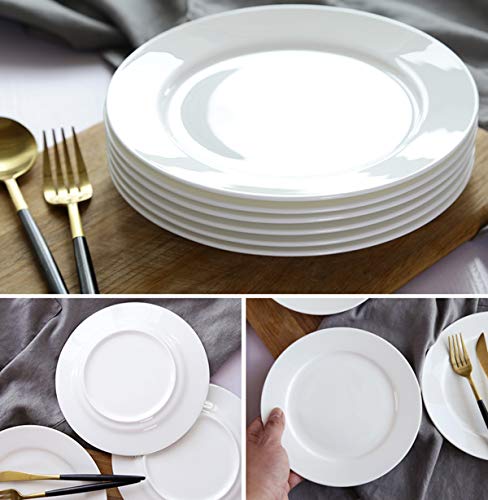 Foraineam 12 Pieces 8 Inch Round Porcelain Salad Plates Dessert Plate Set White Dinnerware Dish Serving Plates